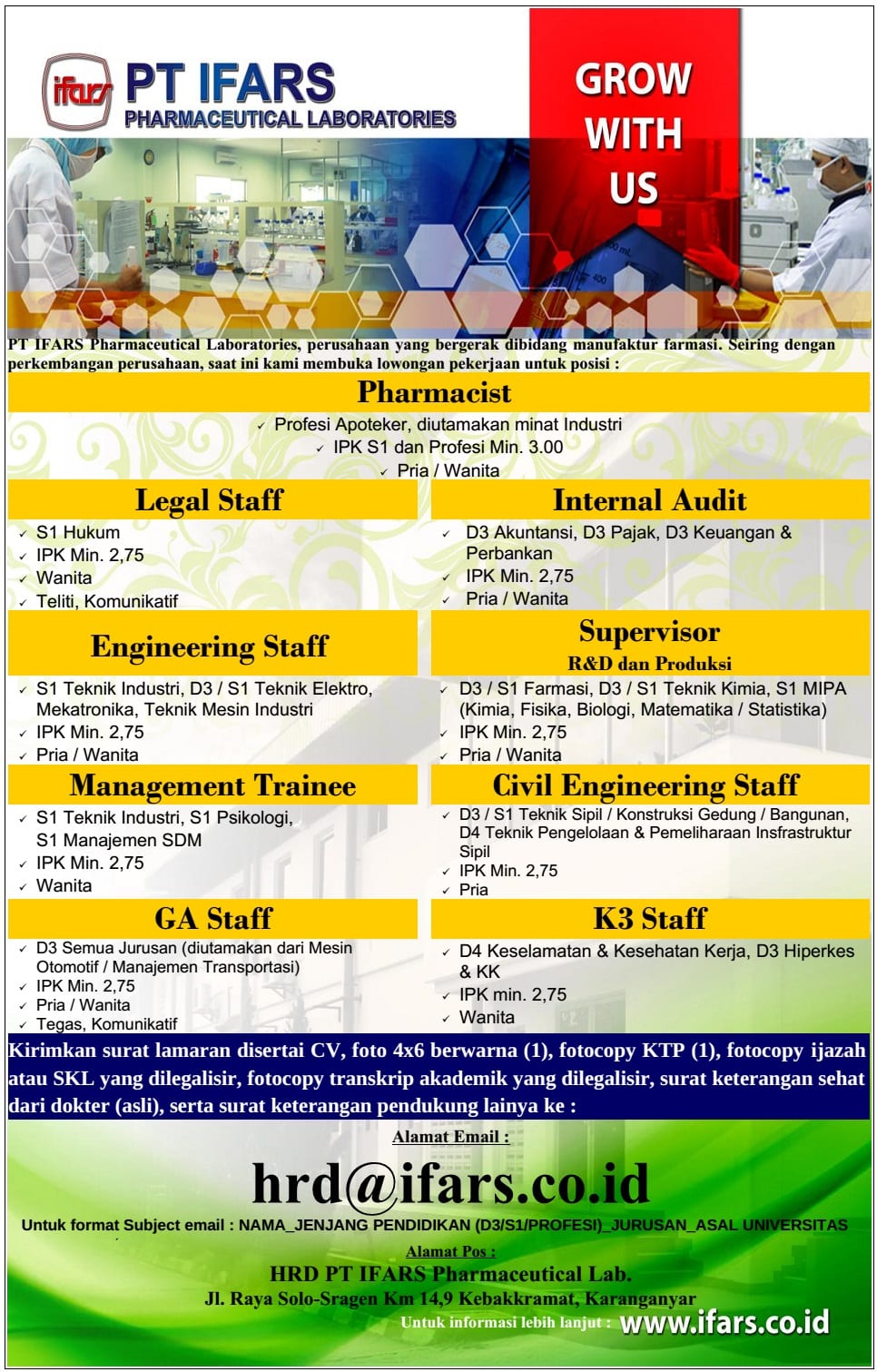PT. IFARS – Departemen Teknik Mesin Sekolah Vokasi