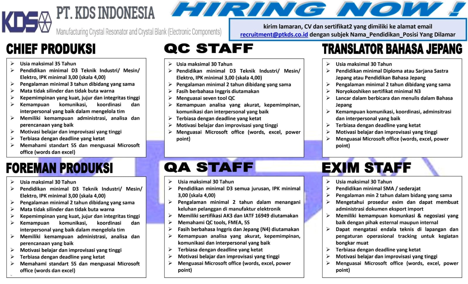 PT. KDS INDONESIA – Departemen Teknik Mesin Sekolah Vokasi