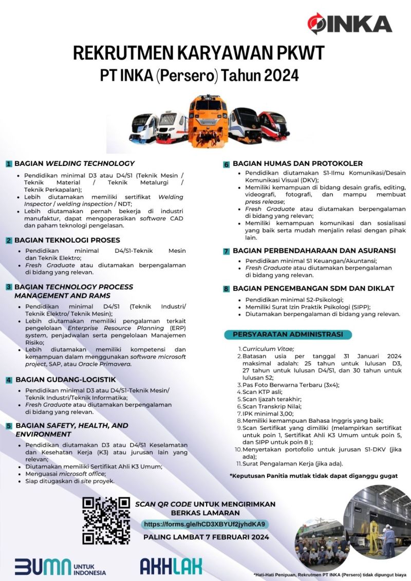 PT. Industri Kereta Api (Persero) – Departemen Teknik Mesin Sekolah Vokasi