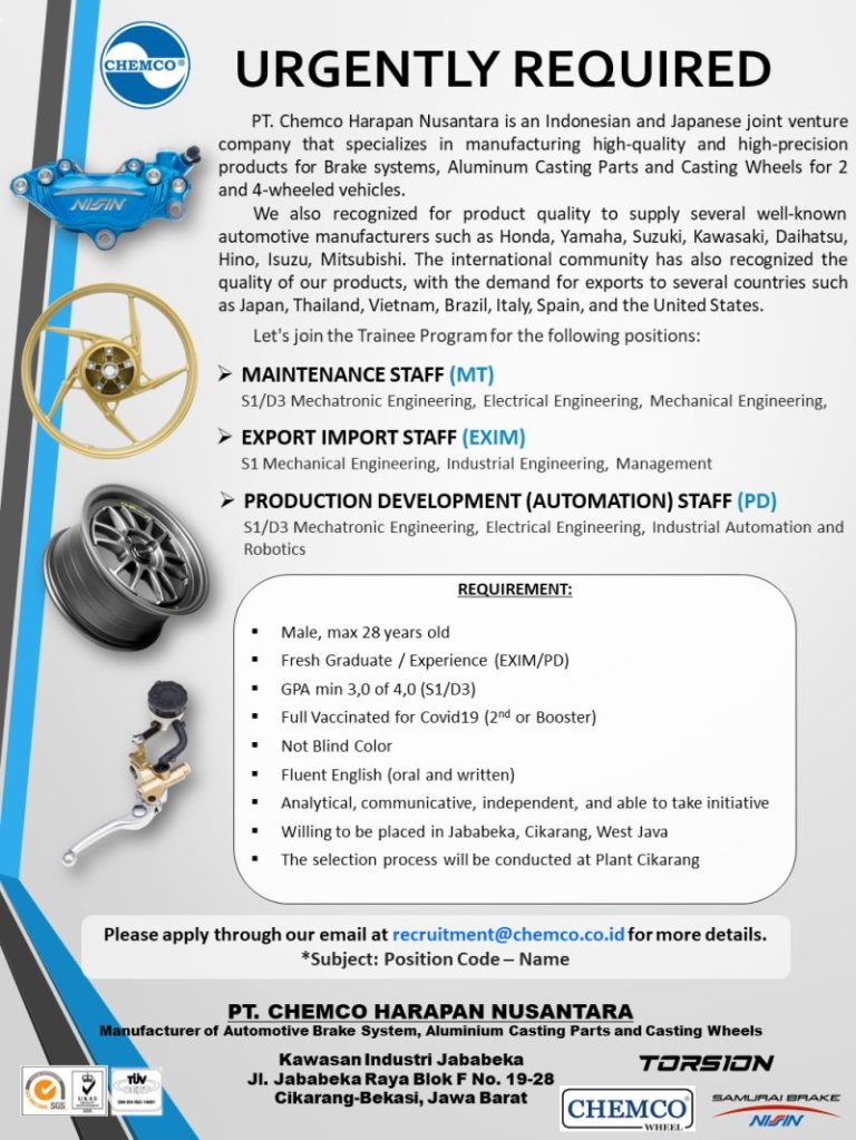 PT. CHEMCO HARAPAN NUSANTARA – Departemen Teknik Mesin Sekolah Vokasi
