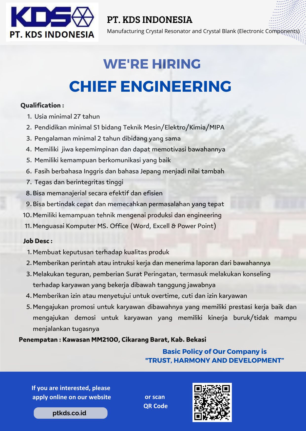 PT.KDS Indonesia – Departemen Teknik Mesin Sekolah Vokasi